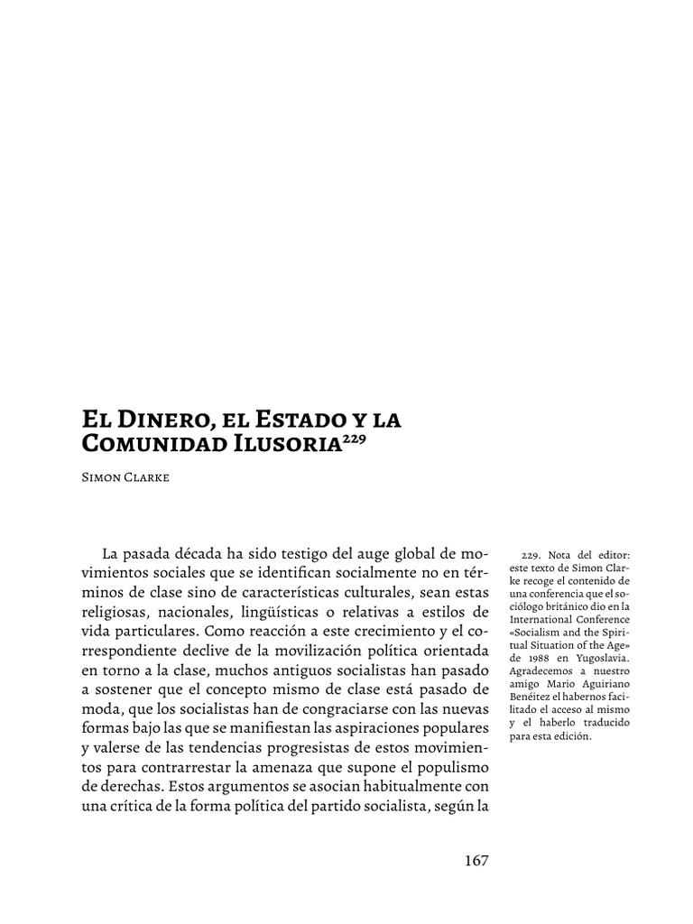 El Dinero El Estado y La Comunidad Ilusoria Simon Clarke | PDF | Karl ...