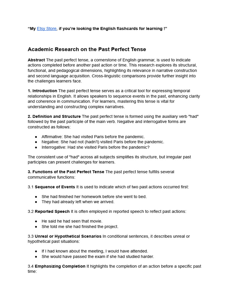 Past Perfect Tense / Research | PDF | Perfect (Grammar) | Grammatical Tense