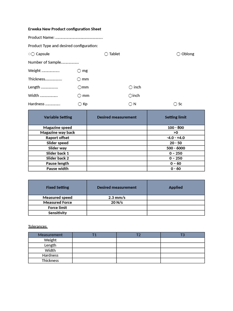 Configuration Sheet | PDF