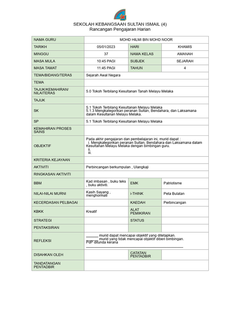 Contoh RPH-sej | PDF