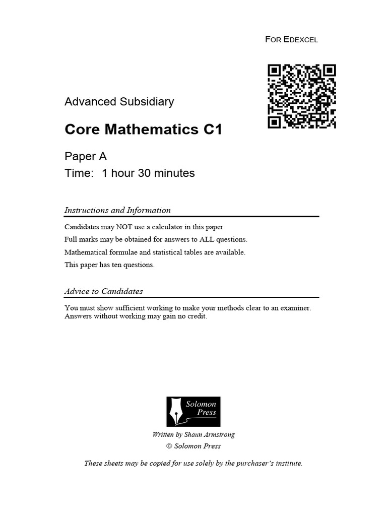 Edexcel AS Core Math C1 Exam Paper | PDF | Tangent | Equations