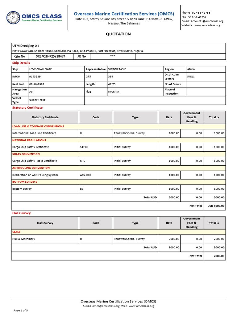 OMCS Quotation for Ship Certification | PDF | Ladder | Legal Liability