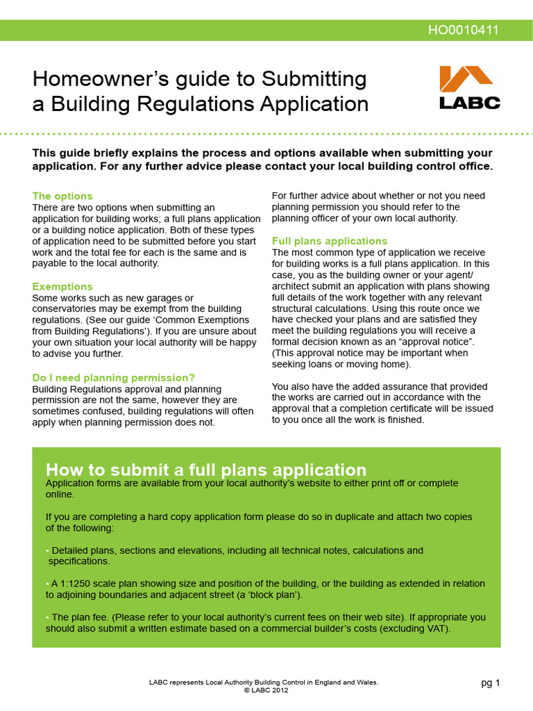 Homeowners Guide To Submitting A Building Regulations Application | PDF