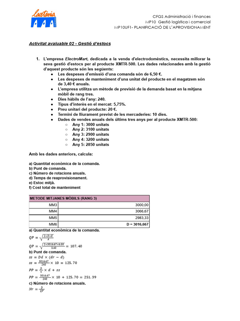 Activitat Avaluable 02 - Gestió D'estocs SOL | PDF
