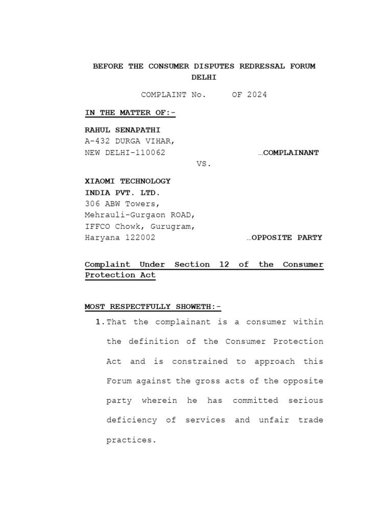 Consumer Court Complaint | PDF | Affidavit