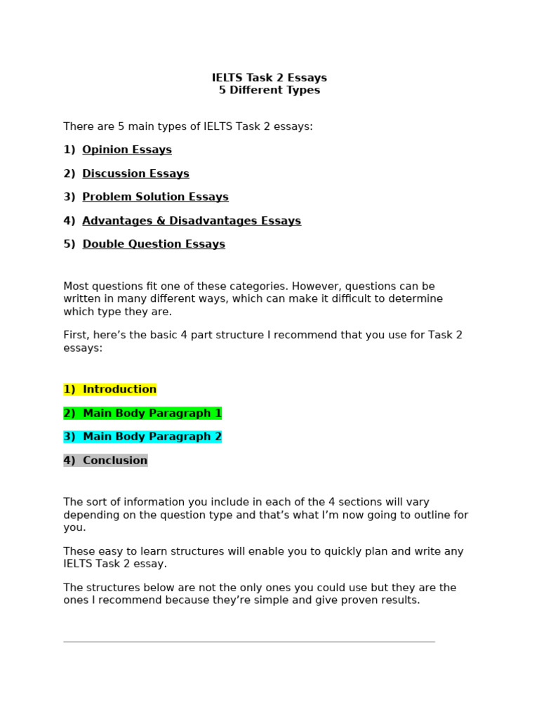 IELTS Task 2 Essays Types | PDF | Essays | Question