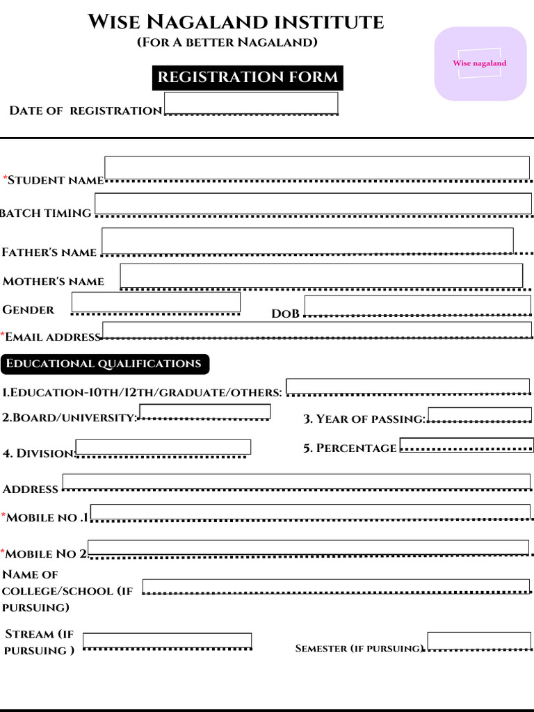 Wise Nagaland Institute Registration Form | PDF
