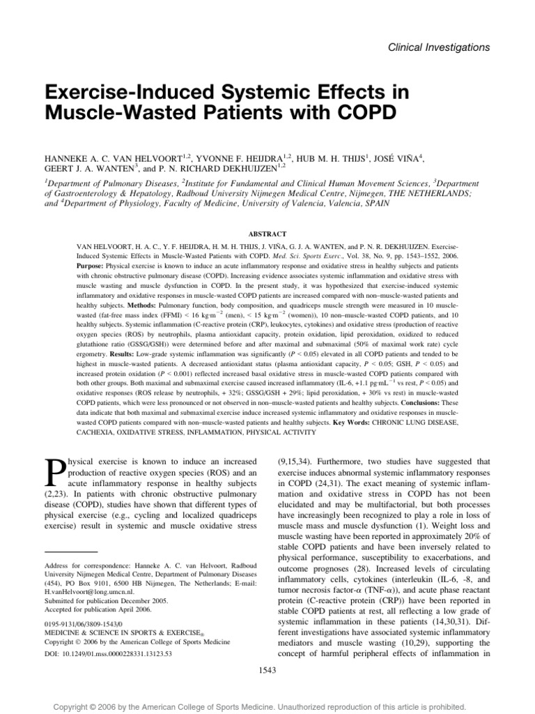 Exercise Induced Systemic Effects in Muscle Wasted.2 | PDF ...
