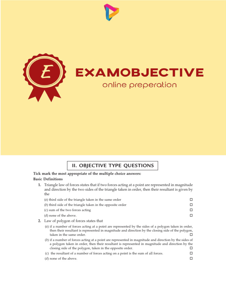 Engineering Mechanics Objective Questions and Answers | PDF | Force ...
