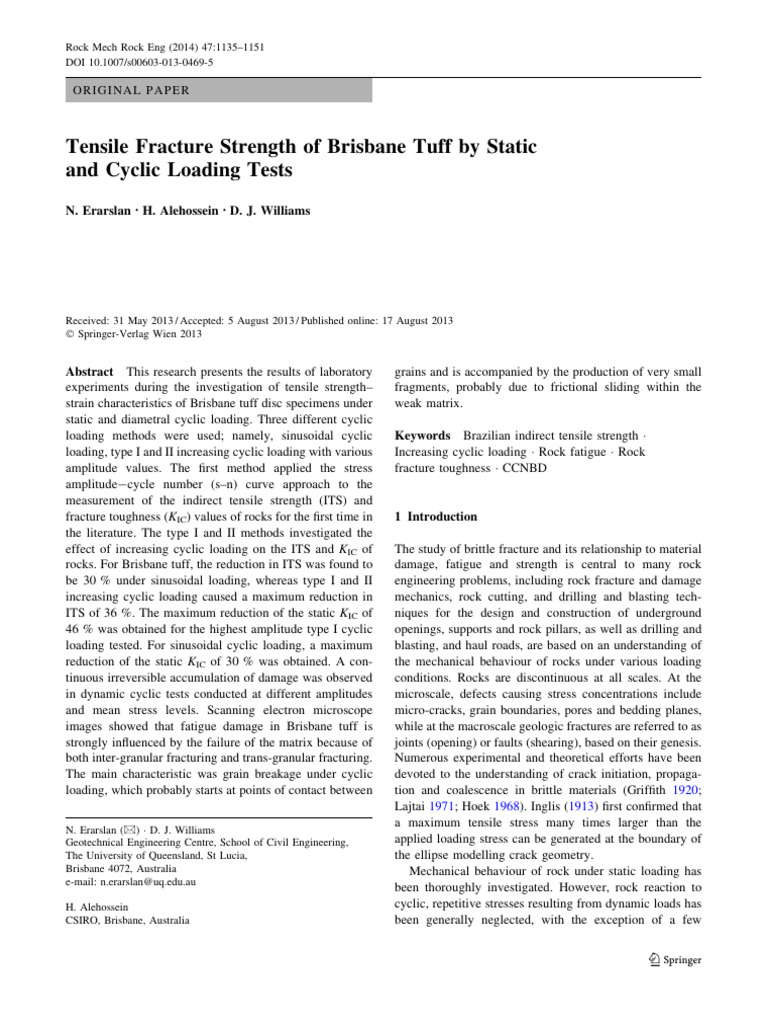 Tensile Fracture Strength of Brisbane Tuff by Static and Cyclic Loading ...
