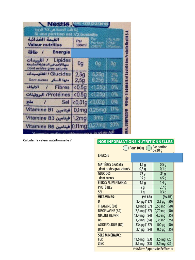 Calculer La Valeur Nutritionnelle | PDF