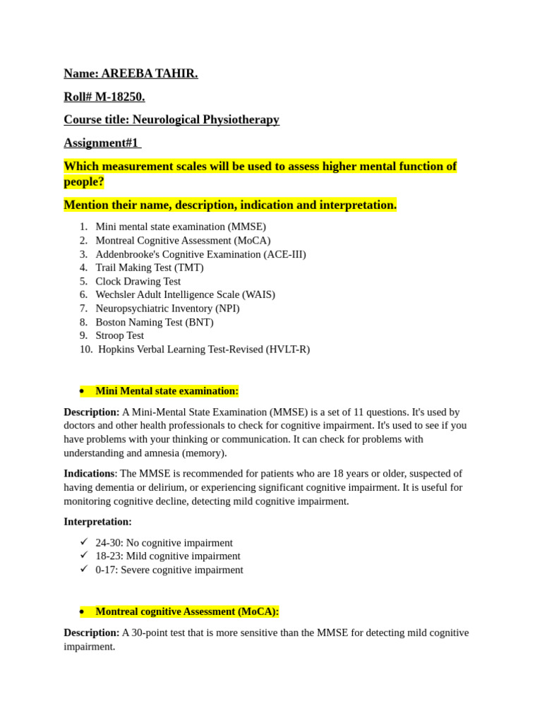 Neurological PhysiotherapyAssignment# 2 More in Depth | PDF | Dementia | Recall (Memory)