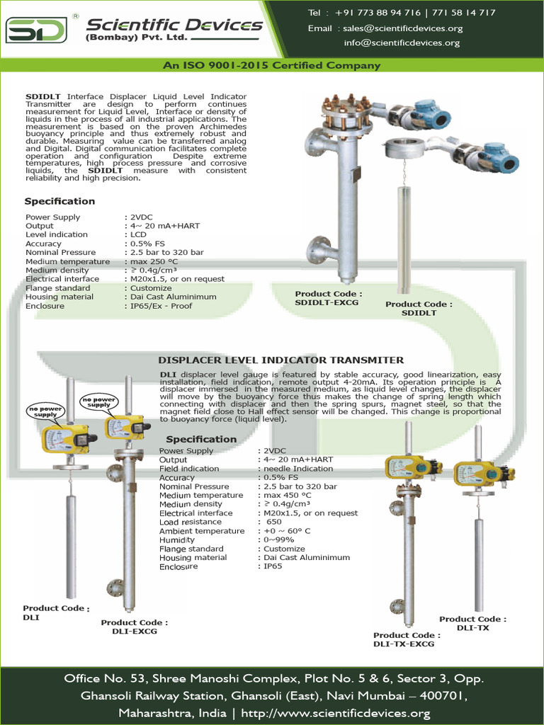 Industrial Liquid Level Solutions | PDF | Density | Buoyancy