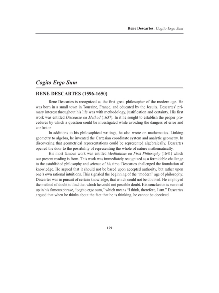 Cogito Ergo Sum: RENE DESCARTES (1596-1650) | PDF | René Descartes ...