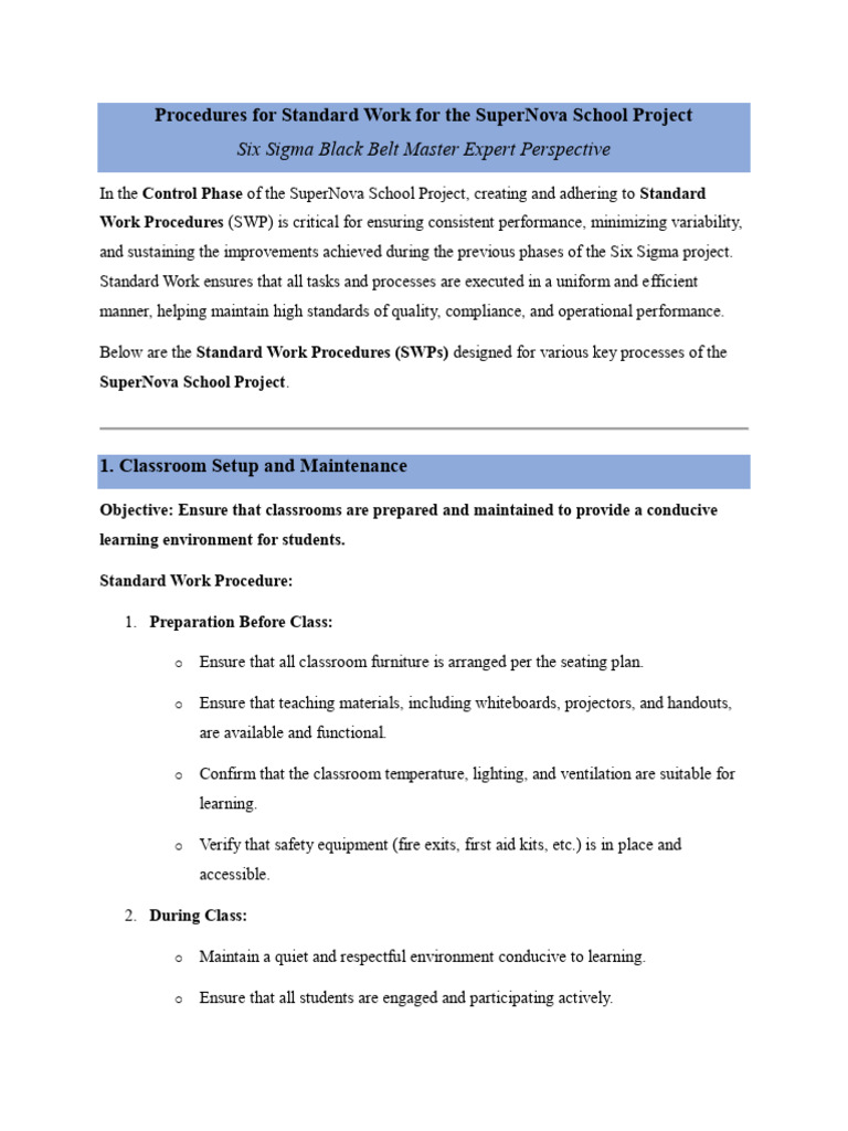 Procedures For Standard Work | PDF | Educational Assessment | Classroom