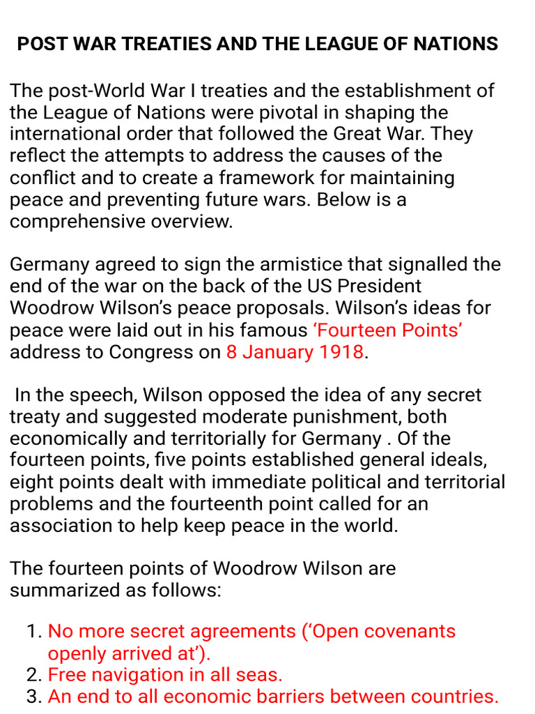 Post-WWI Treaties and League of Nations | PDF | League Of Nations ...
