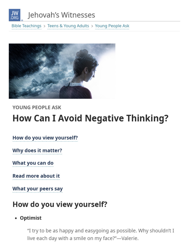 How Can I Avoid Negative Thinking - Young People Ask | PDF