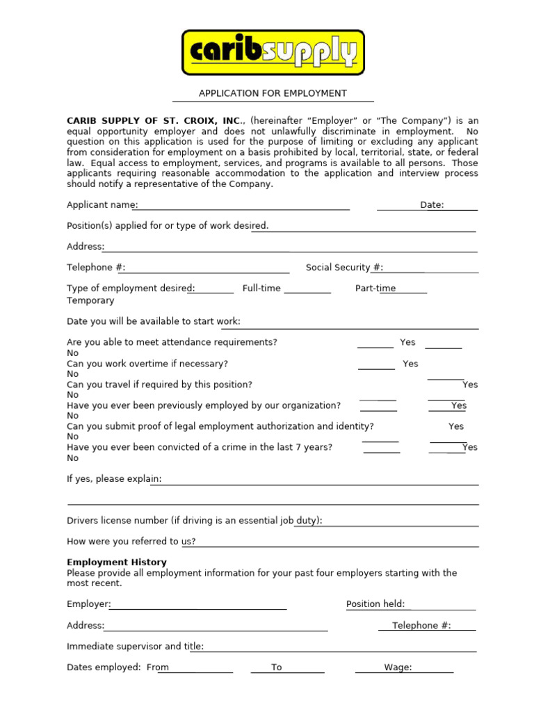 Application For Employment Form - ST Croix 2021 | PDF | Arbitration ...
