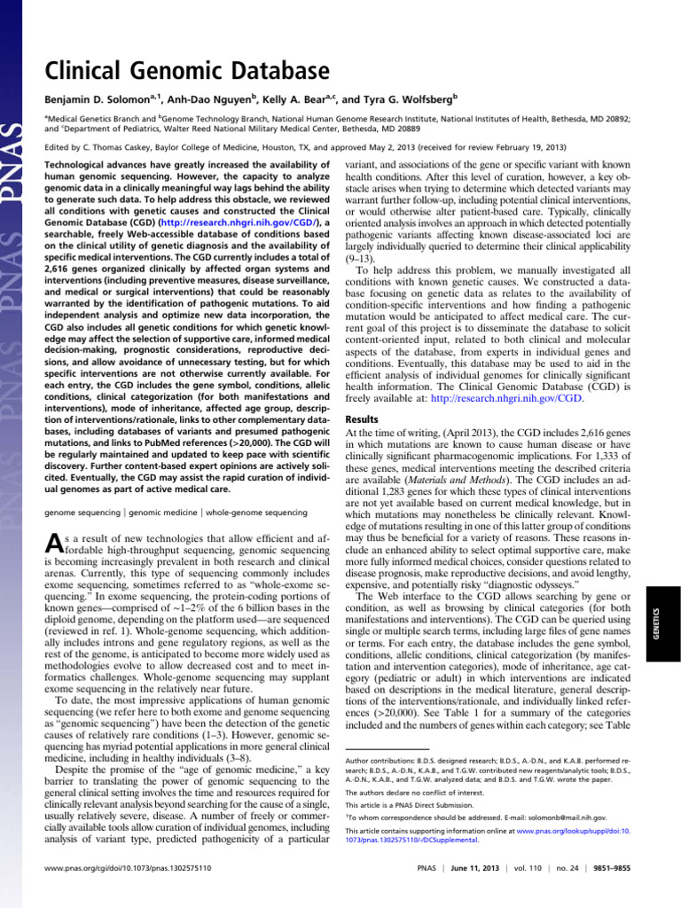 Clinical Genomic Database | PDF | Genomics | Mutation