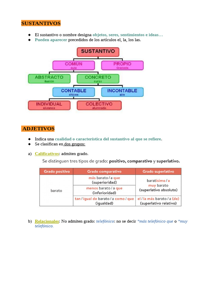 Sustantivos y Adjetivos: Definición y Clasificación | PDF