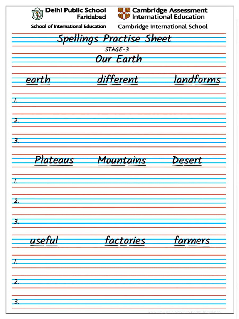 spelling sheets- Our Earth | PDF