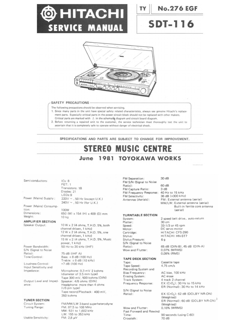 Hitachi SDT-116 Service Manual | PDF
