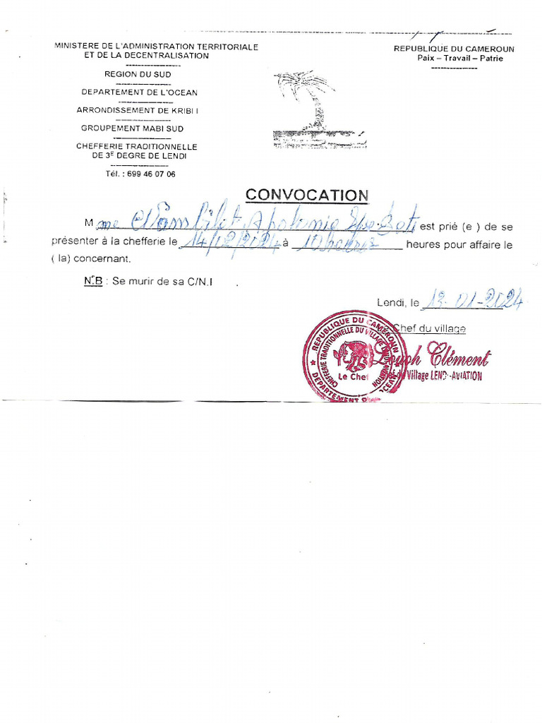 Convocation Chefferie | PDF