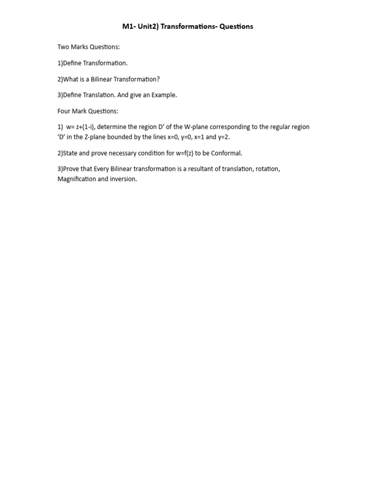 Unit 2 Transformation Questions | PDF