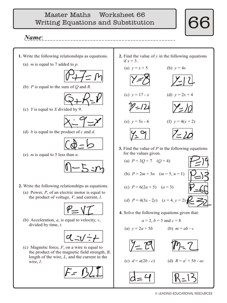 Writing Equations and Substitution | PDF