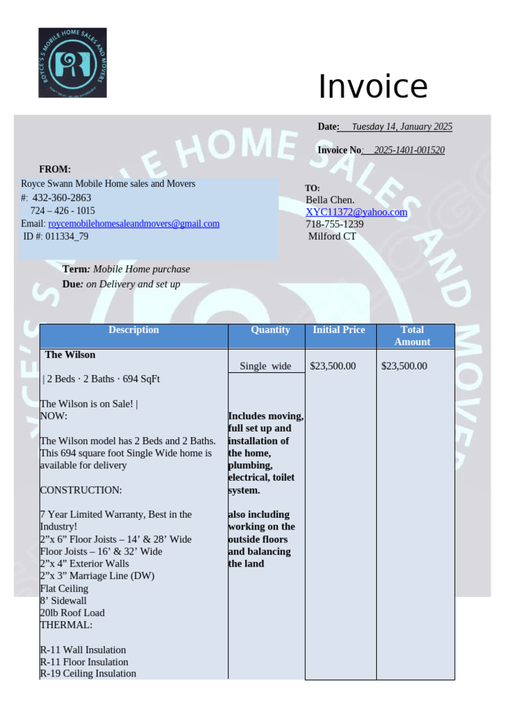 Invoice 001497 Bella Wilson Model | PDF | Building Insulation ...