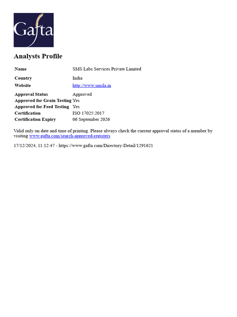 Smsla Gafta Certificate | PDF