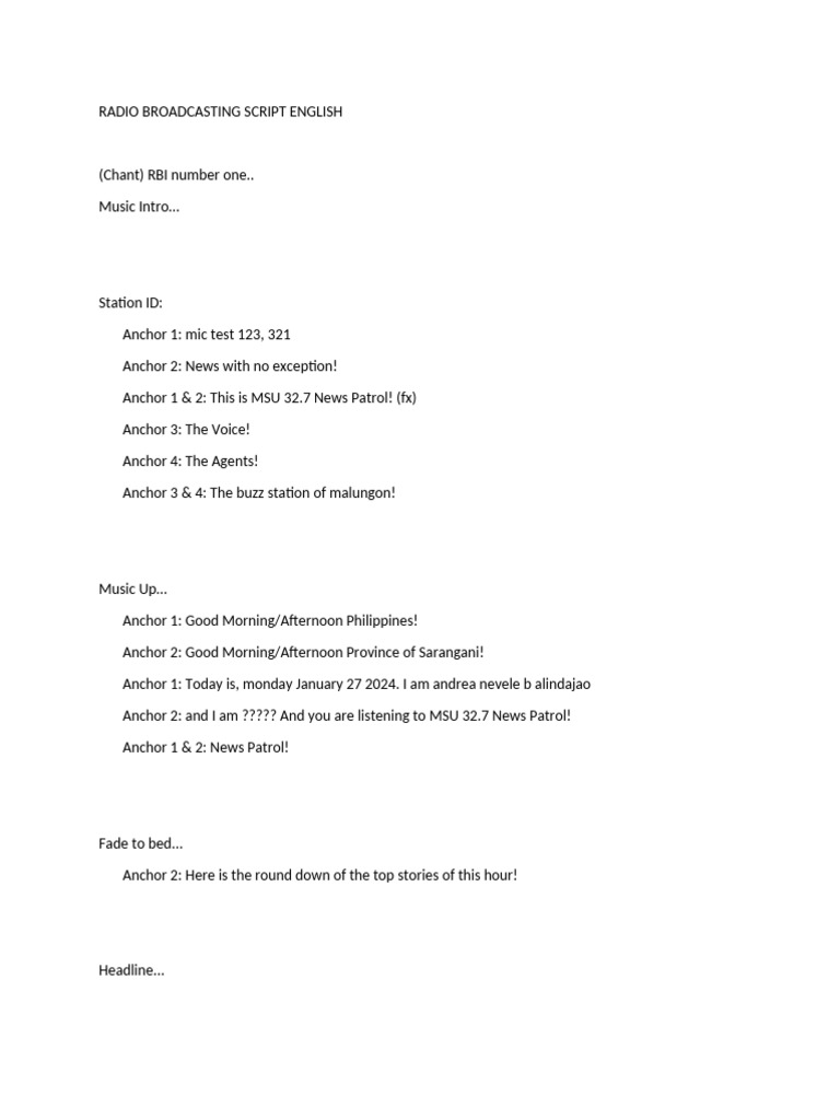 Radio Broadcasting Script English | PDF | Philippines