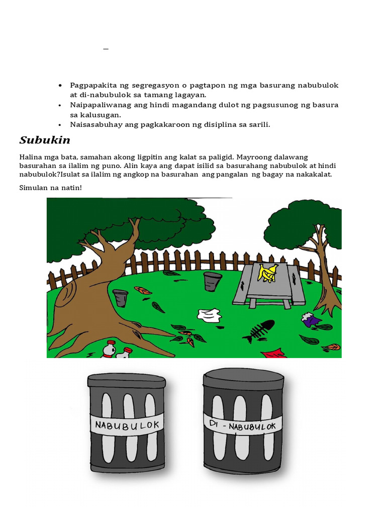 Q3 ESP4 Disiplina Sa Pagtatapon NG Basura | PDF