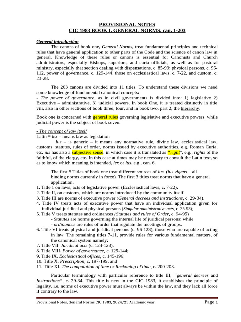 Provisional Notes General Norms, Updated Dec 2024-1 | PDF | Catholic ...