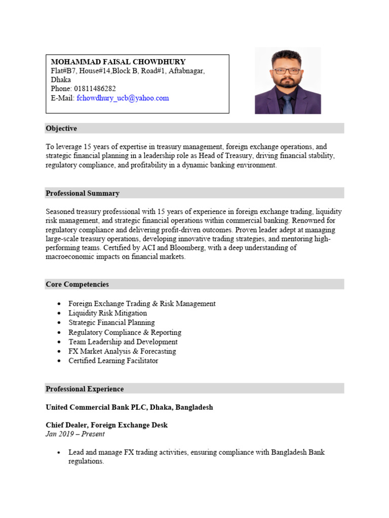 Resume of Mohammad Faisal Chowdhury | PDF | Foreign Exchange Market | Banks