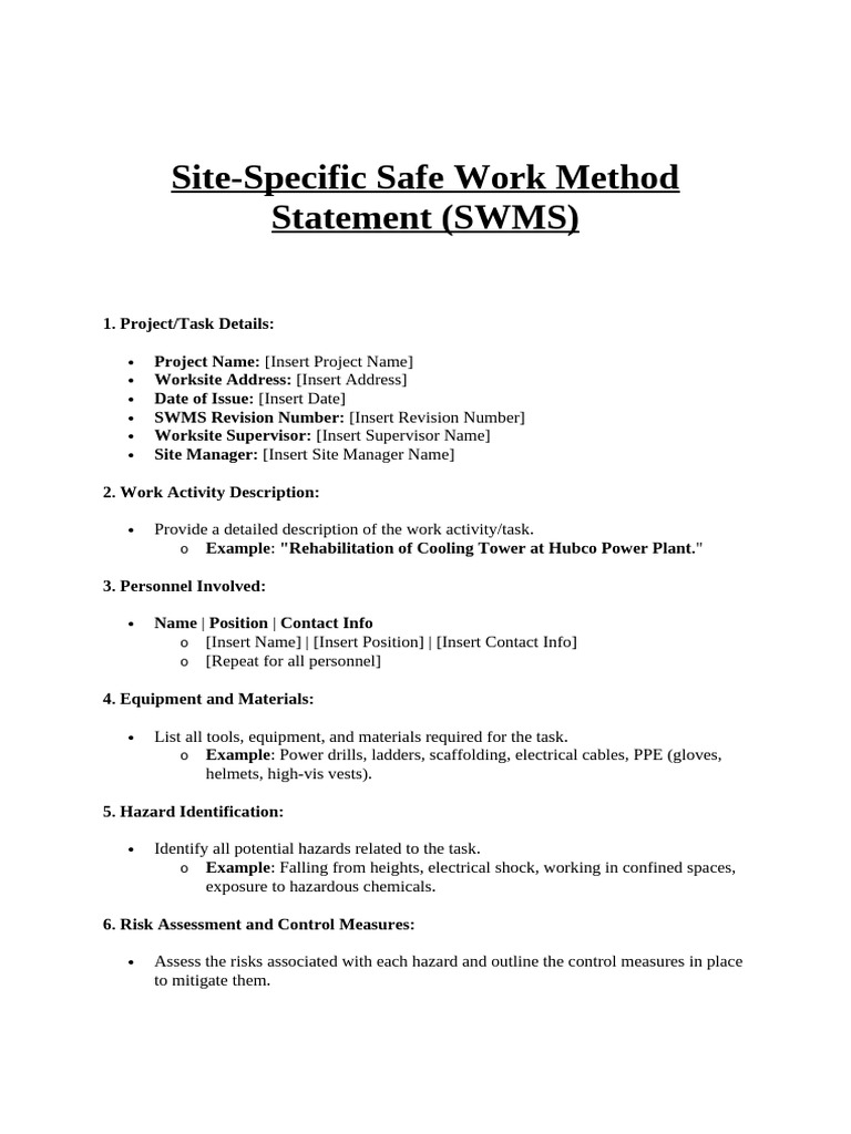 Site-Specific Safe Work Method Statement (SWMS)- Superior Technology ...