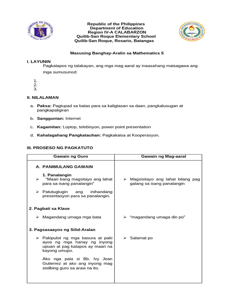 Format of Lesson Plan Tagalog | PDF