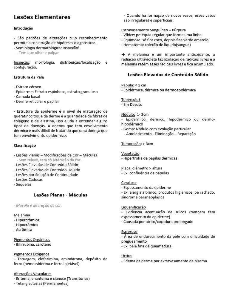 Lesões Dermatológicas: Classificação e Tipos | PDF | Doenças cutâneas ...