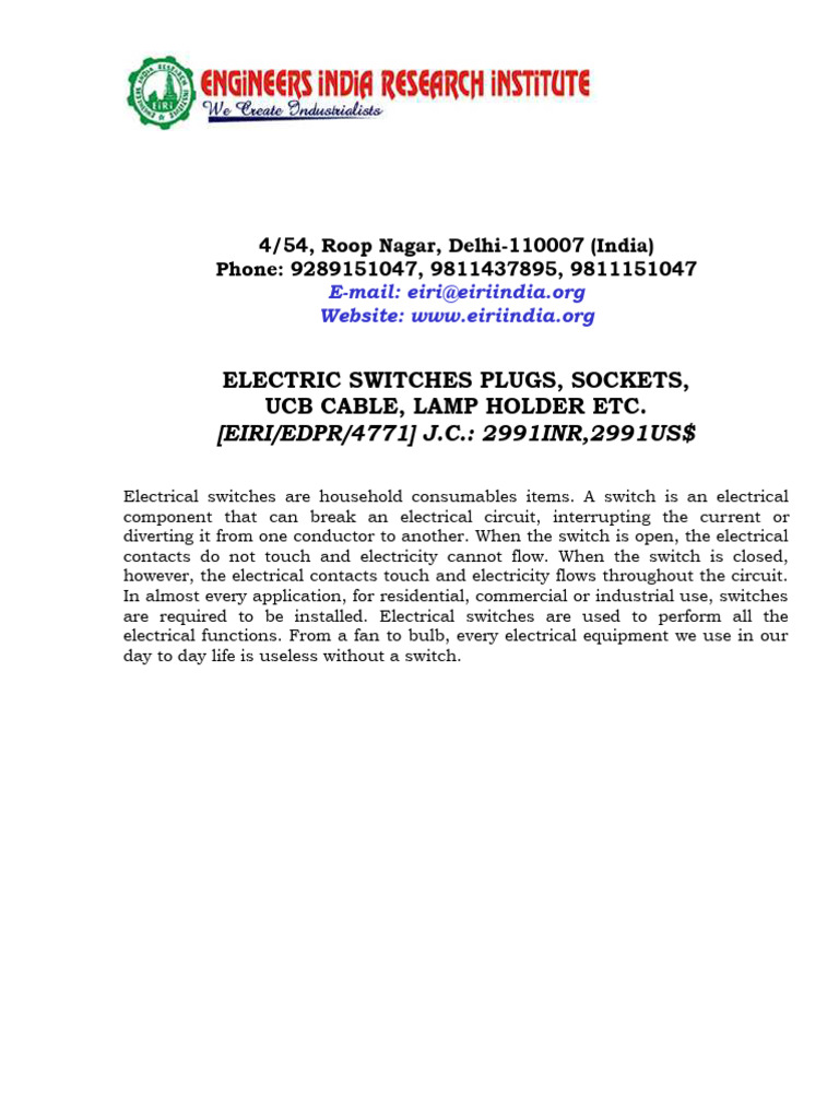 Electric Switches Manufacturing Cost Analysis | PDF | Electrical ...