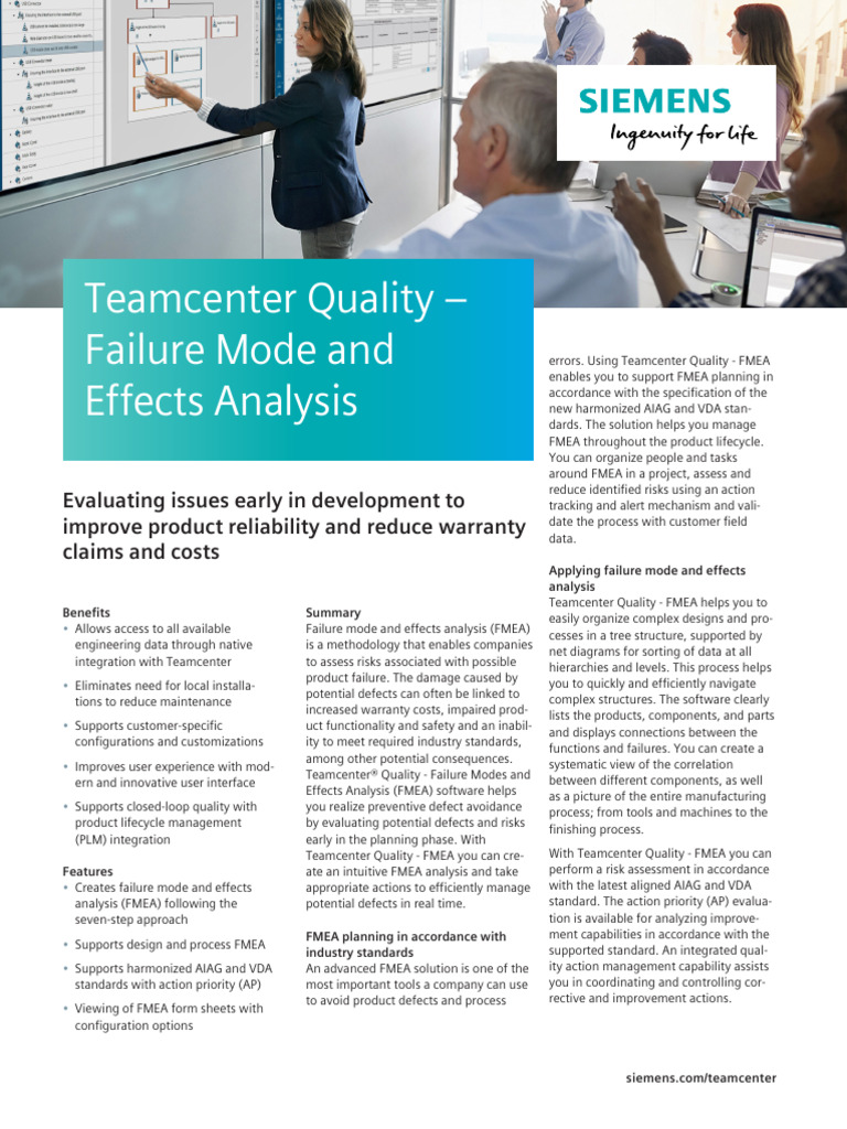 Siemens SW Teamcenter Quality FMEA Fact Sheet - tcm27-92523 | PDF | Systems Engineering | Computing