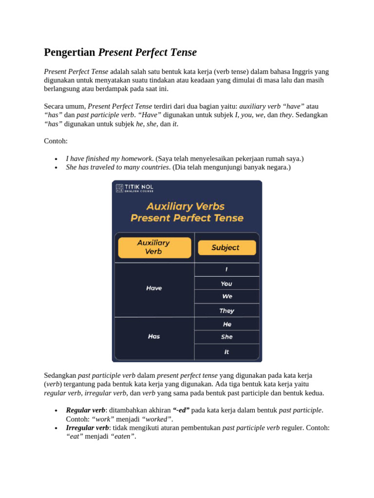 Pengertian Present Perfect Tense | PDF