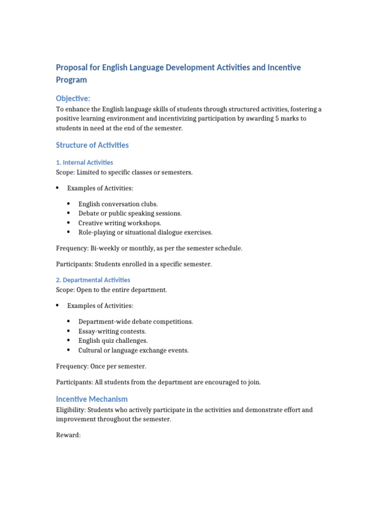 English Language Development Proposal | PDF | Incentive | Social Psychology