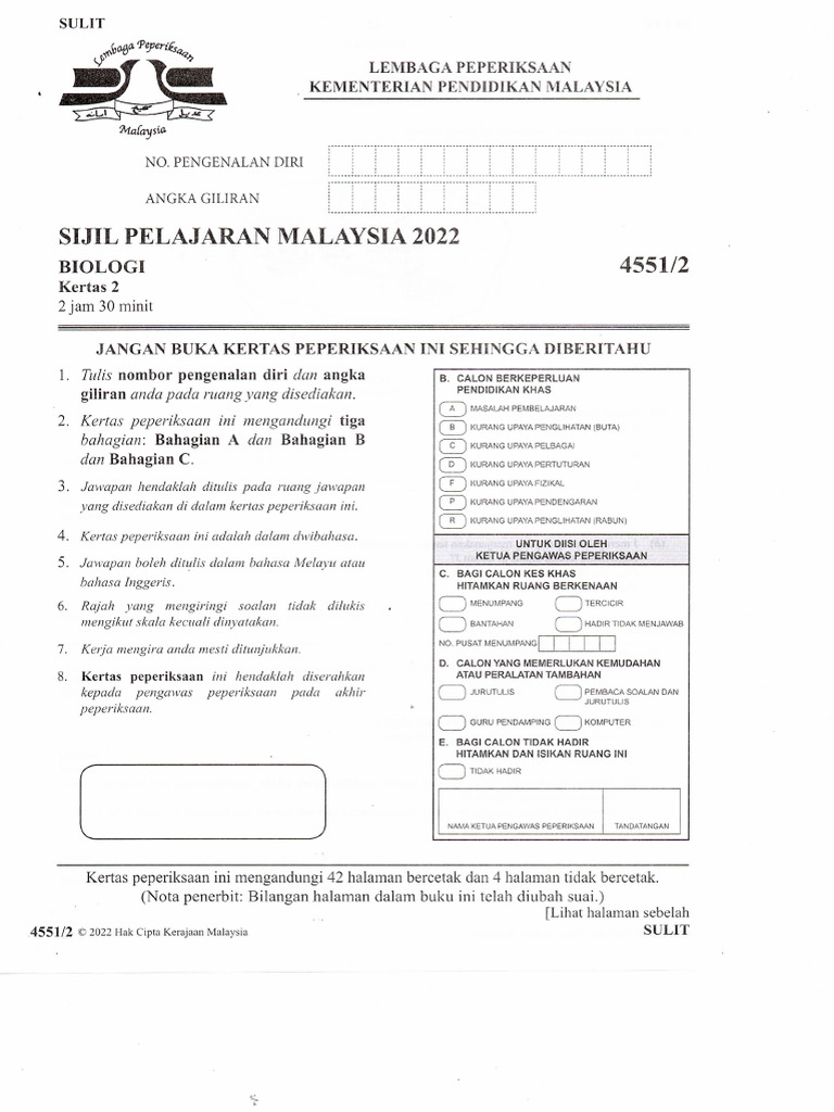 SPM 2022 Biology Paper 2 | PDF