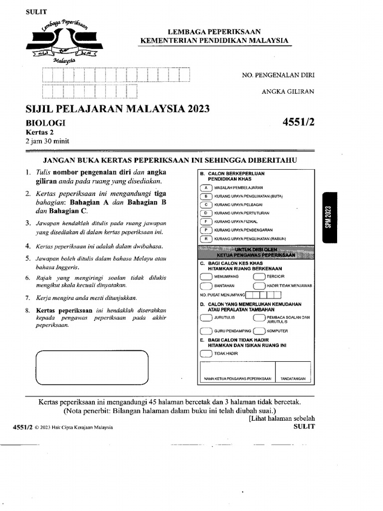 SPM 2023 Biology Paper 2 | PDF