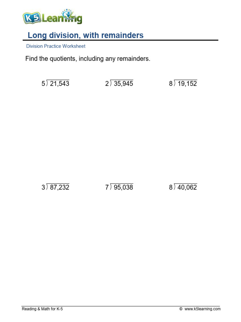 Long Division Practice for K-5 Students | PDF