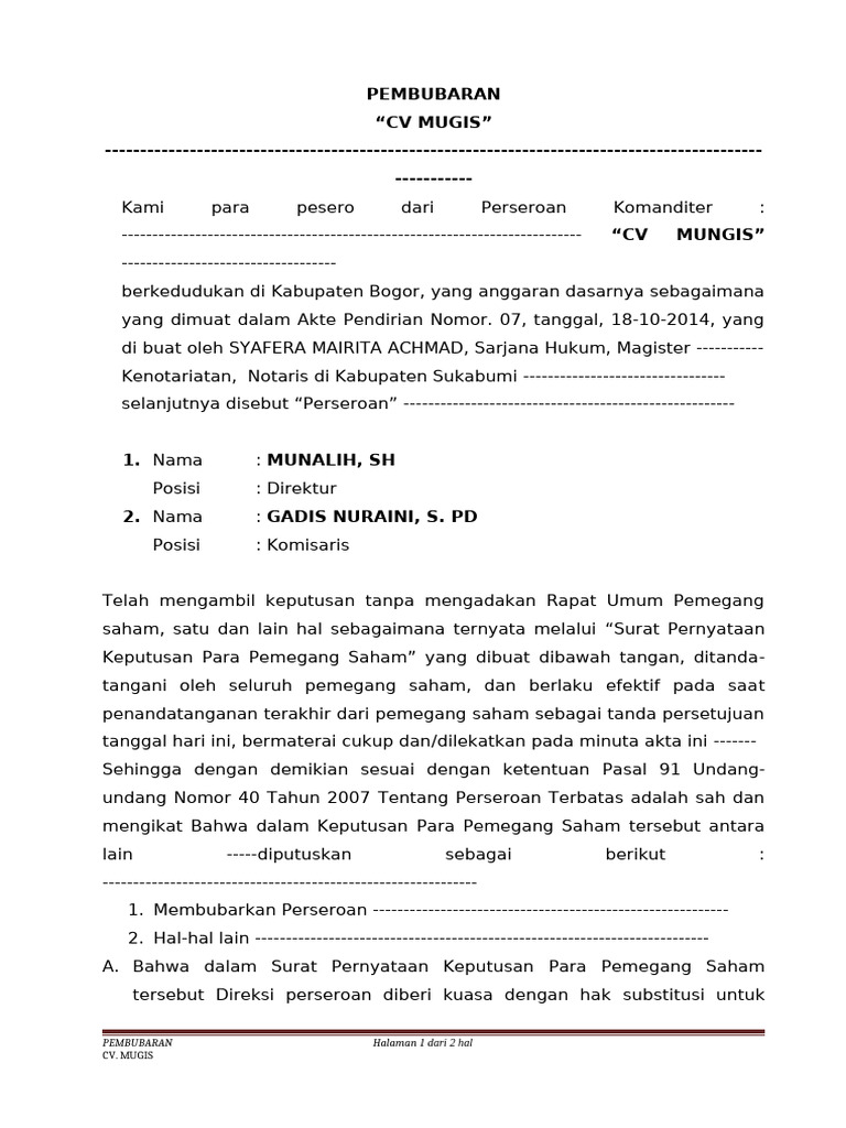 RUPS CV. MUGIS -BUBAR | PDF