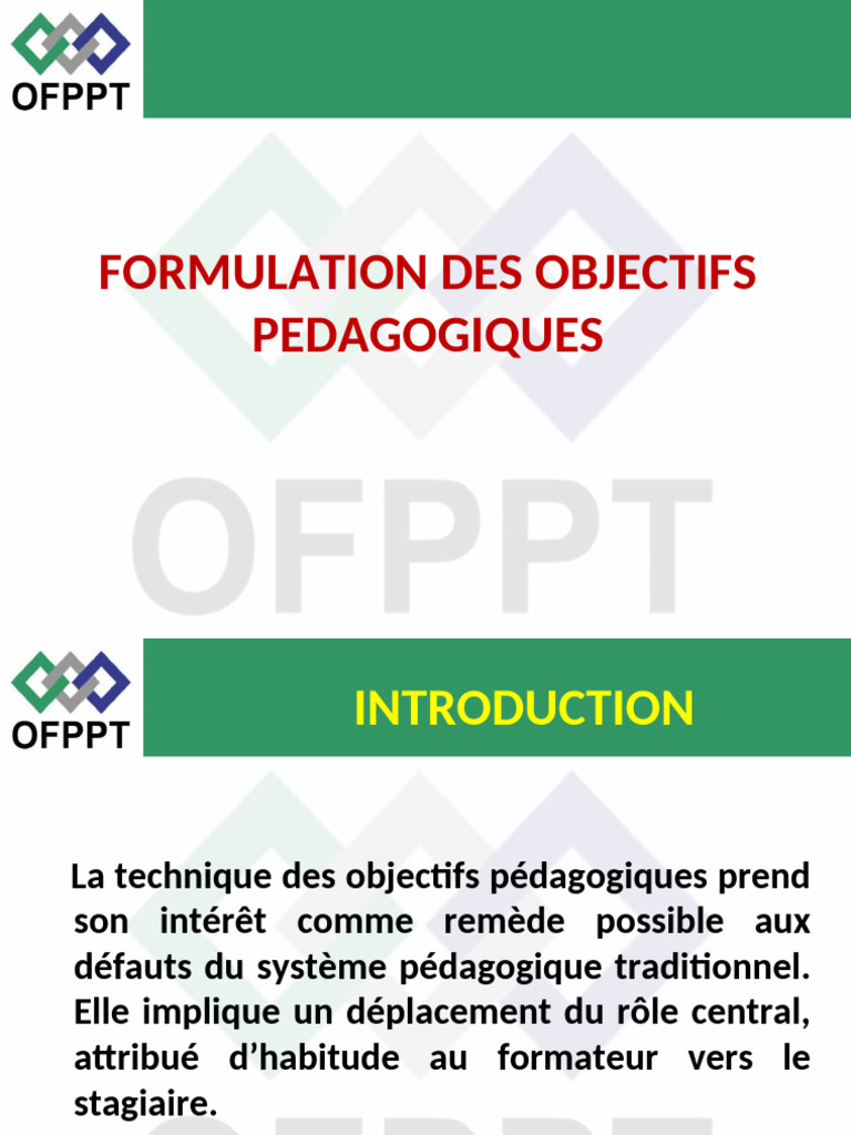 Formulation des Objectifs Pédagogiques | PDF | Pédagogie