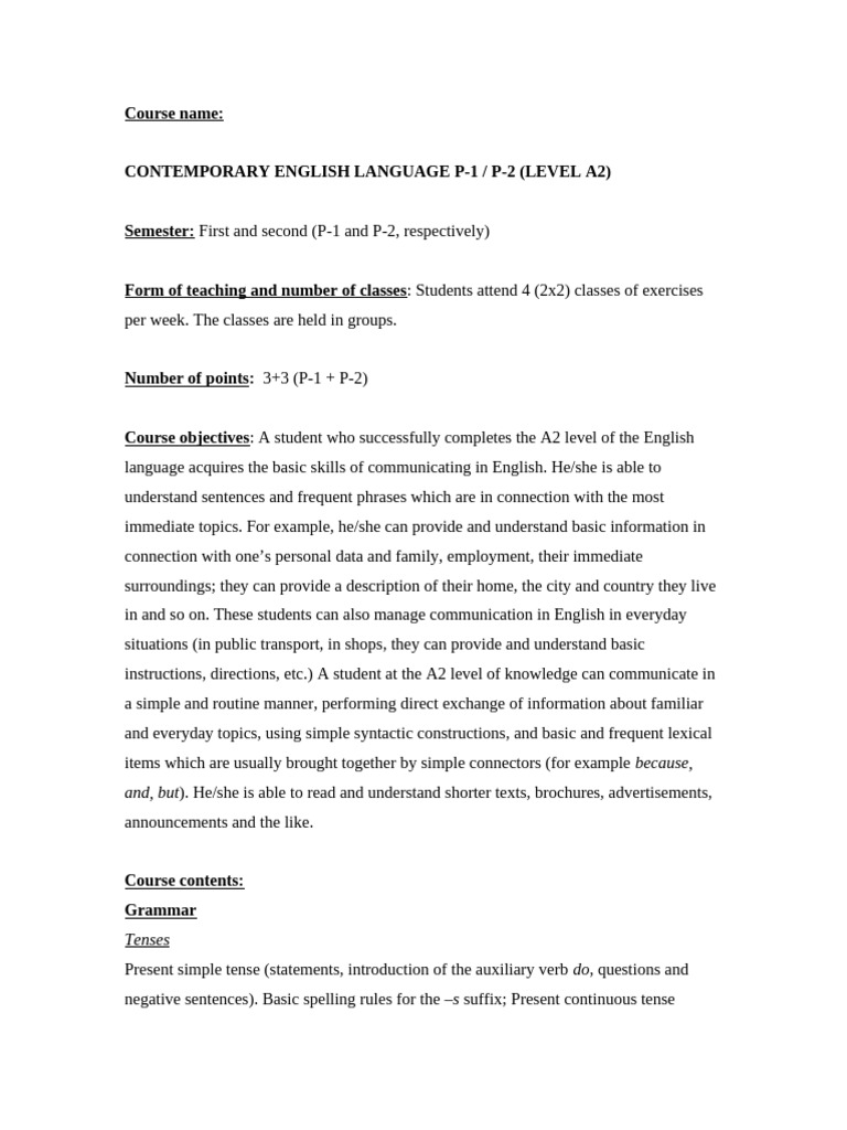 Information Booklet For Contemporary English Language P-1 and P-2 ...