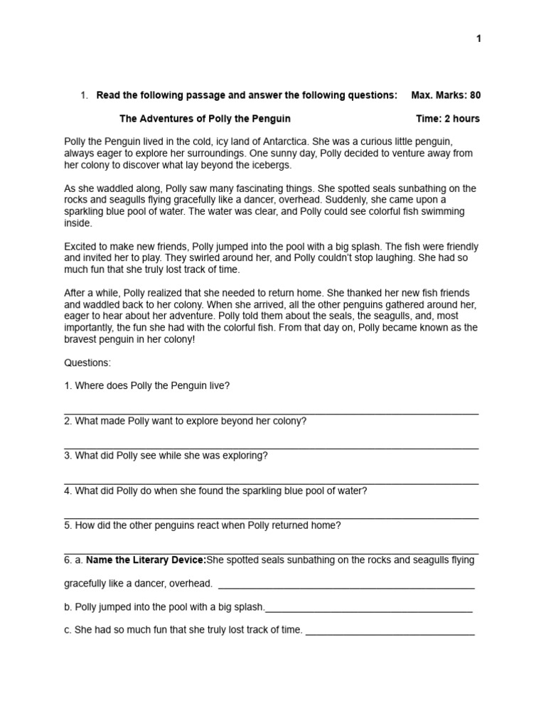 English Grammar and Comprehension Worksheet-Grade-4 | PDF