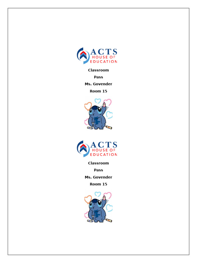 Classroom Pass for Ms. Govender | PDF